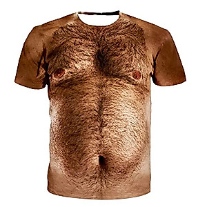Novelty Tops for Mens Fashion 3D Muscle Printed T-Shirt 2023 Casual Summer Tees Short Sleeve Pullover Blouse for Men Brown