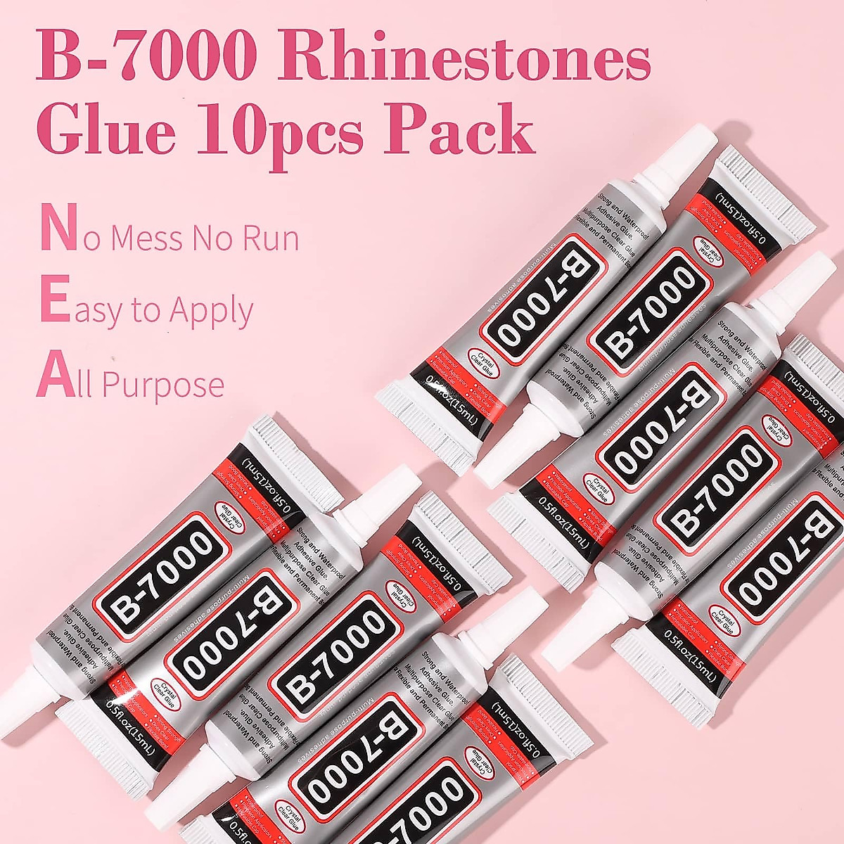 B7000 Jewelry Glue for Rhinestones, Cridoz 10Pack Super Craft Glue with Precision Tip Multi Function Clear Glue Fabric Adhesive for Cloth Stone Metal Platic Clay Bead Jewelry Making