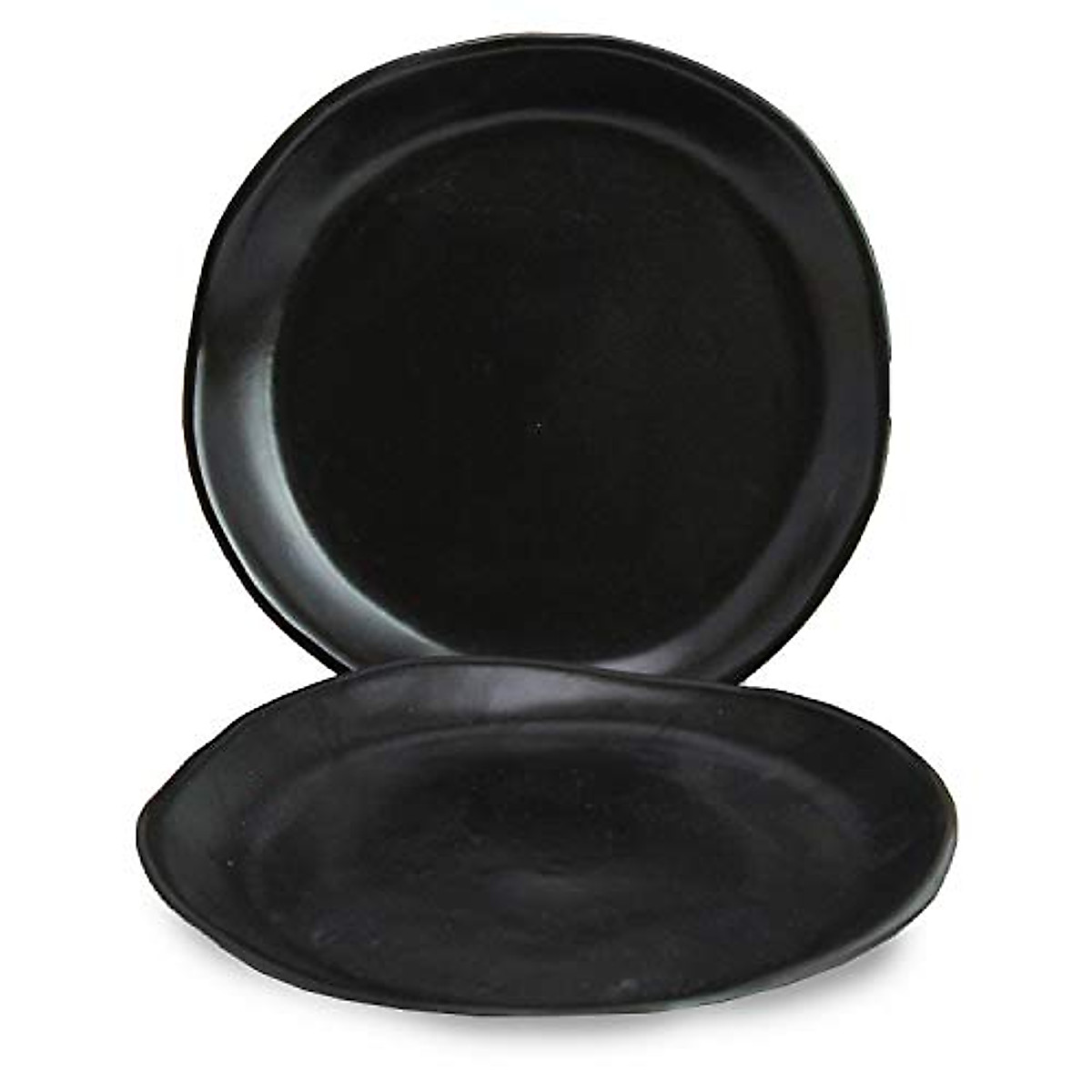 roro Ceramic Stoneware Hand-Molded Modern Uneven Minamalist Matte Black Appetizer Plate Set of 2