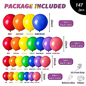 HDO Rainbow Balloon Arch Kit, 147Pcs Rainbow Balloons Garland 18"+12"+10"+5" Party Balloons Decoration for Birthday Thanksgiving Baby Shower Bridal Party (Rainbow)