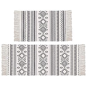 Kingrol 2 Pack Geometric Moroccan Area Rugs, Cotton Rugs for Kitchen Living Room Bedroom Bathroom Laundry Room, 2 x 3 Feet, 2 x 4.2 Feet