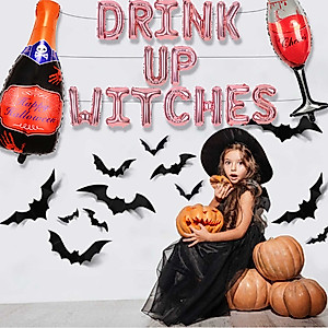 LaVenty Rose Gold Witches Balloons Cheers Witches Decoration Drink Up Witches Banner Cheers Witches Sign Witches Party Decoration Halloween Bachelorette Party Decoration