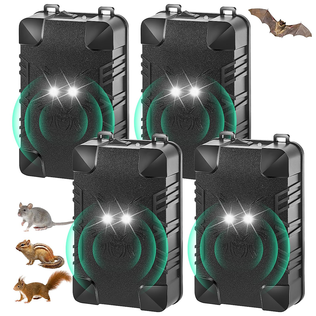 Under Hood Rodent Repeller with LED Flashlights,Battery Operated Ultrasonic Mouse and Rat Deterrent,Keeps Rat Squirrel Out of Car Engines,Warehouse,Humane Rodent Defense,12V Vehicle Protection, Black