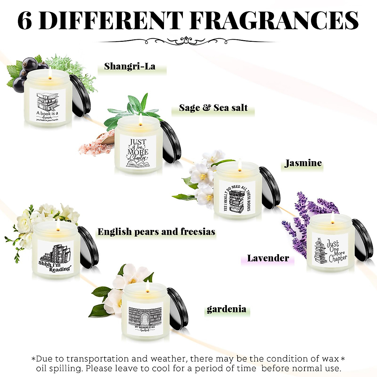 MTLEE 6 Pcs Christmas Book Lover Gifts 3.5 oz Book Scented Candle Library Lovers' Day Gifts Rustic Bookshelf Sign Soy Wax Jar for School Readers Writers Students Teacher Office(Classic Scent)