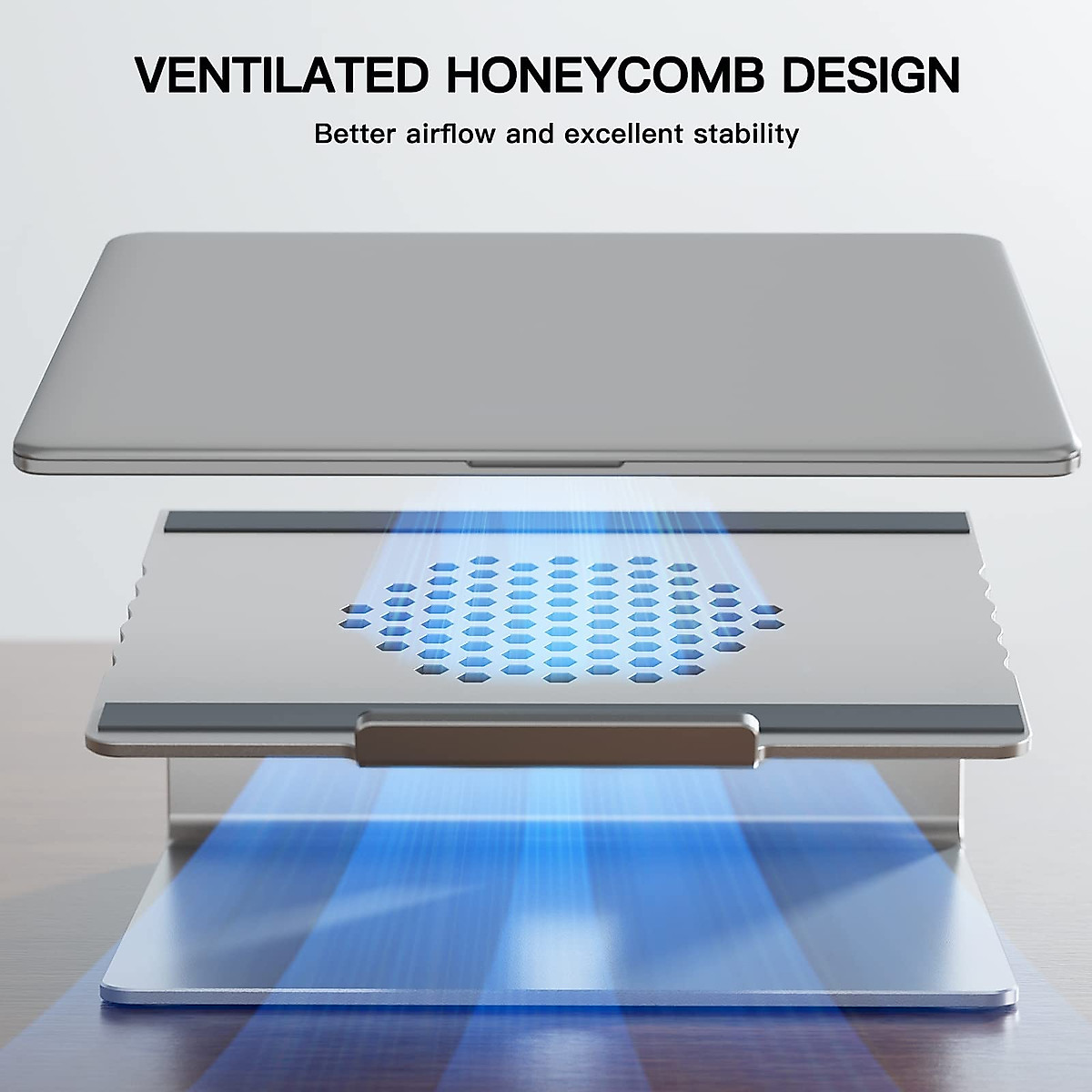 LORYERGO Laptop Stand, Aluminum Laptop Riser for Desk, Ergonomic Computer Stand for Laptop, Laptop Stand for Desk Compatible with Most 10-17" Laptops, Silver