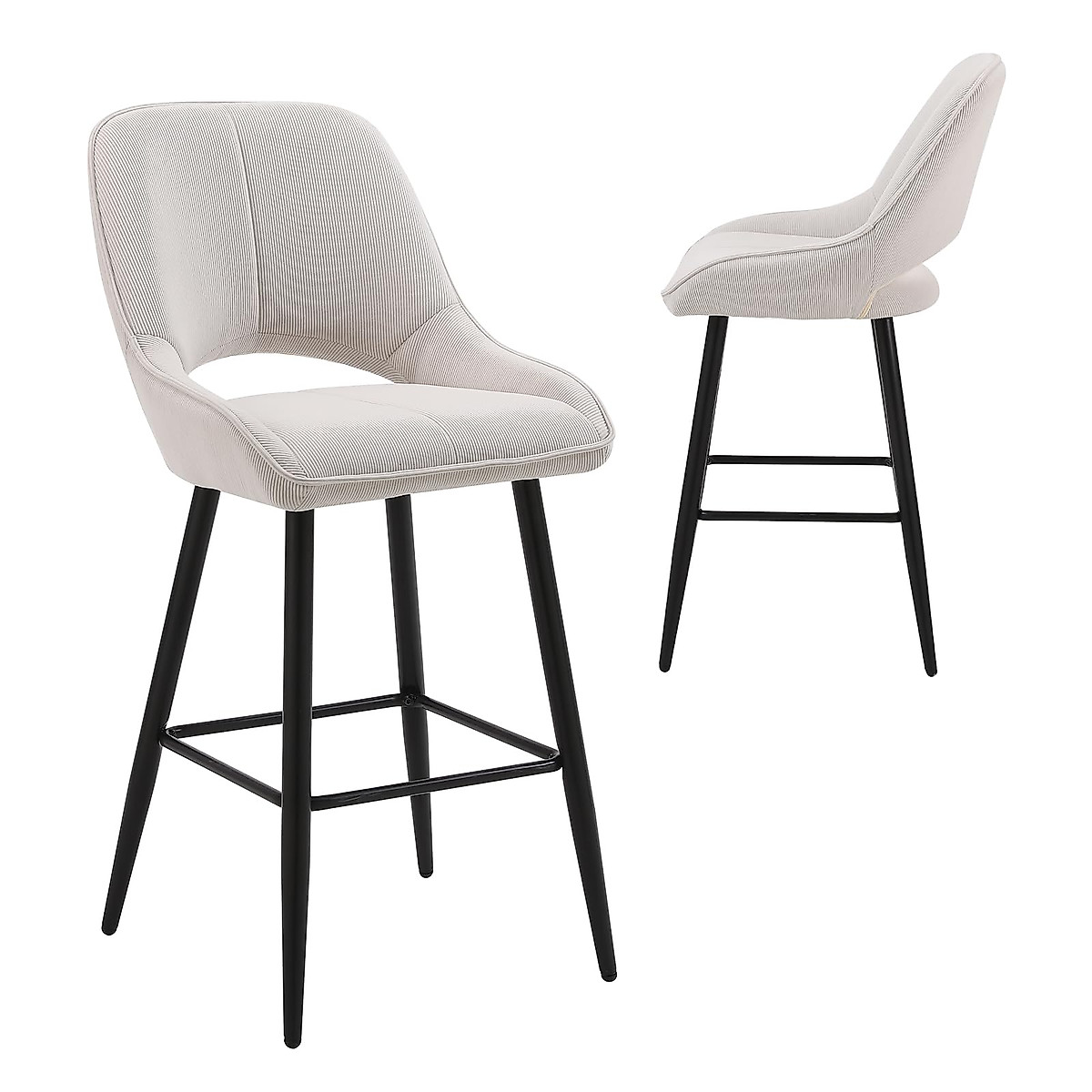 Chummaven Counter Stools Set of 2 Mid Century Modern Barstools with Legs Upholstered Bar Stools with Hollow Back 26 Inch Counter Height Stool Chairs for Kitchen Island(Beige)