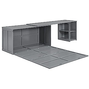 BOVZA Queen Size Rotable Desk and Storage Drawers, Murphy Cube Cabinet Bed for Small Spaces, Gray