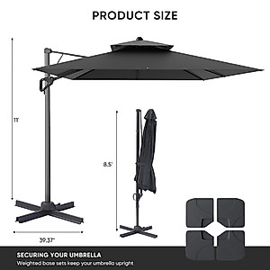 Nalupatio Patio umbrella 10FT Outdoor Square Umbrella Large Cantilever Umbrella 360°Rotation Hanging Double Top Offset for Garden Deck Pool Patio (Grey)