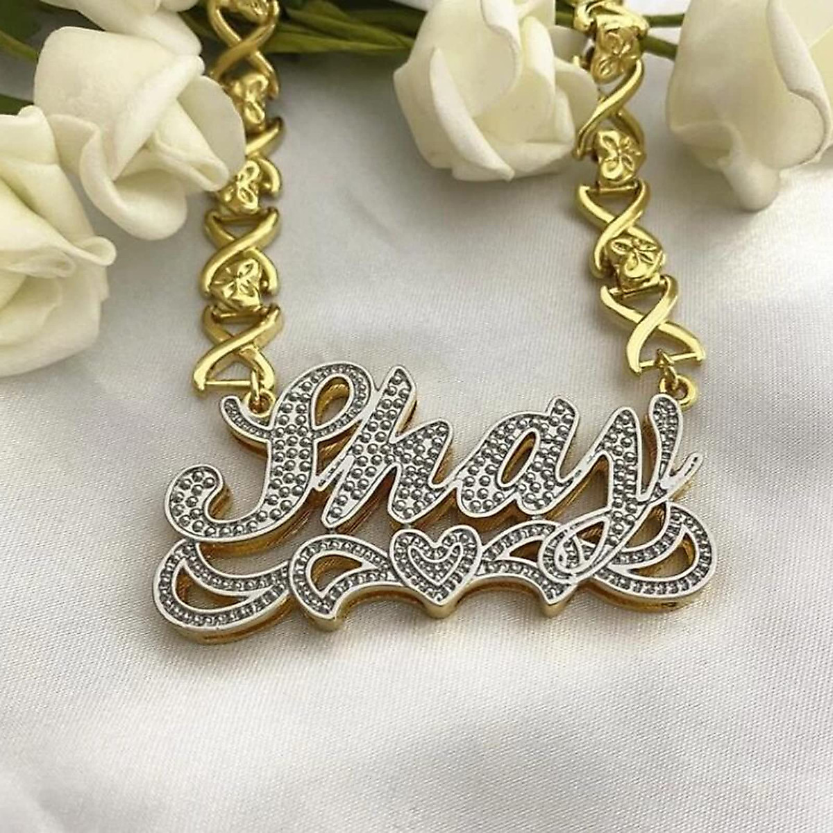 Custom Name Necklace Personalized Nameplate Necklace 18K Gold Plated Name Necklaces with Heart Double Plated Customized Jewelry Gift for Women