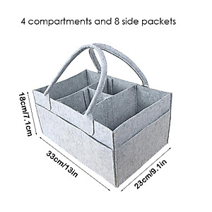 TOFOAN Baby Diaper Caddy Organizer with Removable Inserts,Thickened Felt Nursery Basket,Baby Diaper Bag Organizer with Detachable Dividers,Baby Diaper Caddy Organizer for Changing Table,Car - Grey