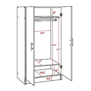 Prepac Elite 2 Door Wardrobe Cabinet, 32" W x 65" H x 20" D, Espresso