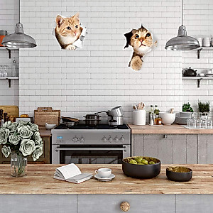 Cieovo 3D Removable Cats Large Wall Stickers Decals Cute Animal Wall Sticker Mural for Kids Cute Cat Decor Posters for Nursery Room, Toilet, Kitchen, Offices A Set of 7