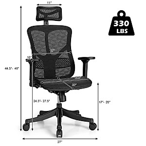 Ergonomic Office Chair, High Back Office Chair with Adjustable Lumbar Support Comfortable Thick Cushion Computer Desk Chair Wide Headrest & Reclining Task Chair 3D Armrest Ergonomic Chairs