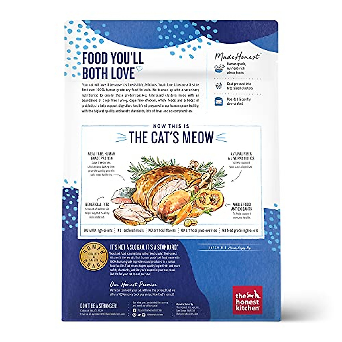 The Honest Kitchen Whole Food Clusters Grain Free Turkey & Chicken Dry Cat Food, 1 lb Bag