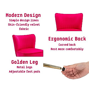 Shunzhi Velvet Accent Chairs Set of 2 Modern Upholstered Slipper Chairs with Golden Legs Comfy Armless Wingback Side Chairs Corner Chair for Bedroom/Dining Room/Living Room/Office,Rose Red