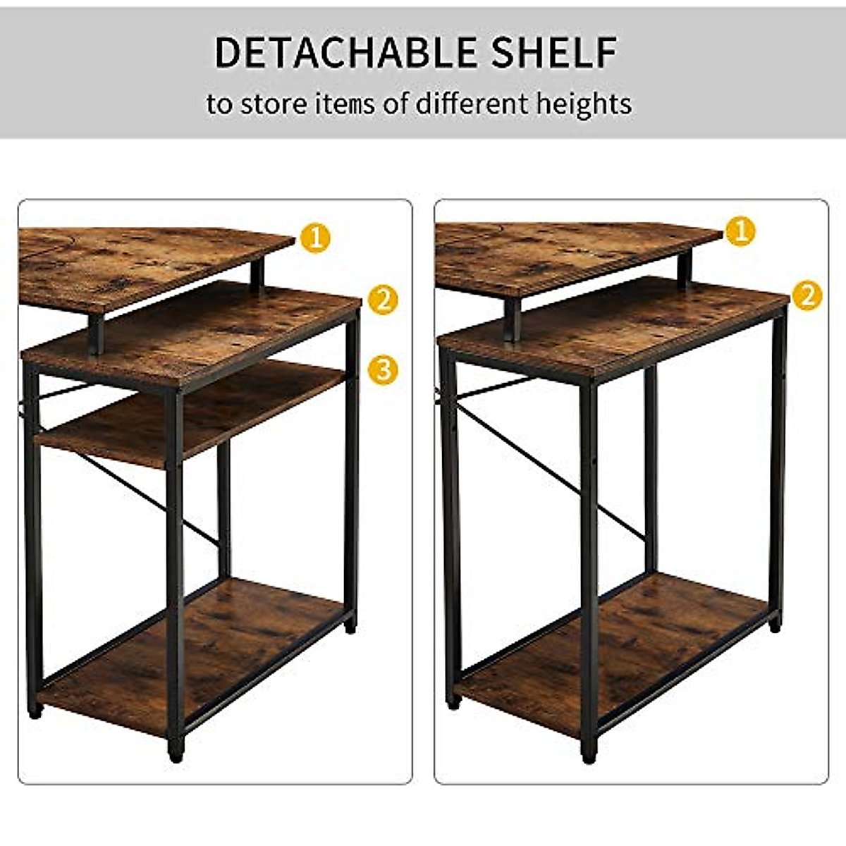 Merax, Brown Computer Desk, 65" Study Writing Home Office, Drafting Drawing Table with 5-Tier Bookshelf, 2 Open Storage Shelf and Tiltable Desktop