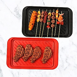 TP Serving Trays with Handles, BMC Grill Prep and Serving Platters for Outdoor, Parties and BBQ, Microwable Dishwasher Oven Safe Food Tray, Set of 2, Black and Red(17” x 10.5”)