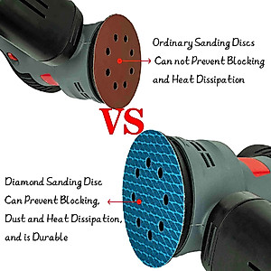 Fish Scale Sandpaper 5 Inch 8 Hole Sanding Disc Hook and Loop Pads Sand Paper 60/80/120/180/240/320/400 Assorted Grit for Wood 70 PCS Blue Aluminum Oxide Anti Blocking Rhombus Sanding Discs