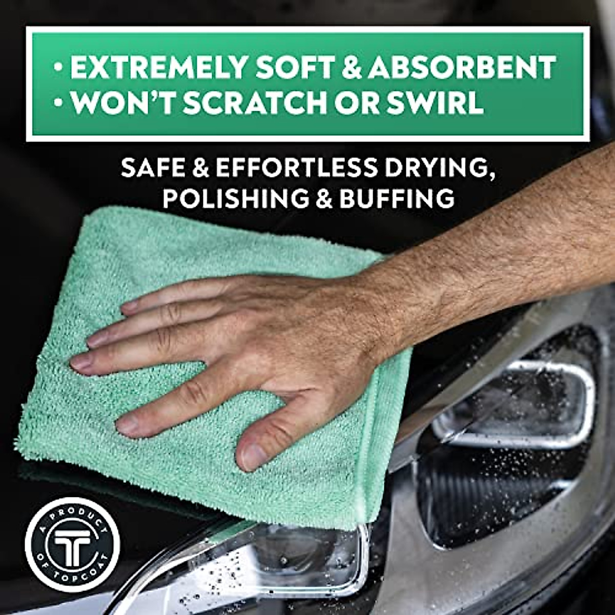 TopCoat Mycro Premium Detail Microfiber Towel 16x16-350GSM Medium-Density, High-Fiber Microfiber Cloth for Detailing and Polishing - Green Microfiber Cleaning Cloths (6-Pack)