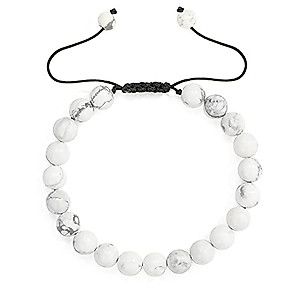 MengPa Beads Bracelets Mens Lava Rock Stone Beaded Anxiety Essential Oil Volcanic Bracelet Set Howlite-White US4557B