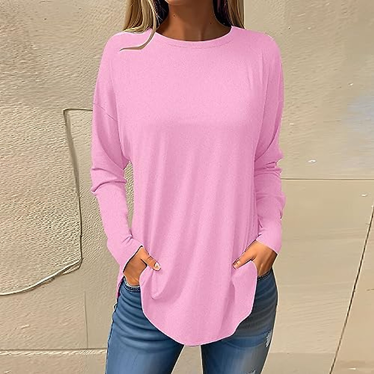 Shirts for Women Womens Workout Clothes Womens Long Sleeve Tops Y2k Hoodie Wedding Guest Dresses for Women Long Sleeve Square Neck Long Sleeve Top Womens Fall top（1-Pink,XX-Large）