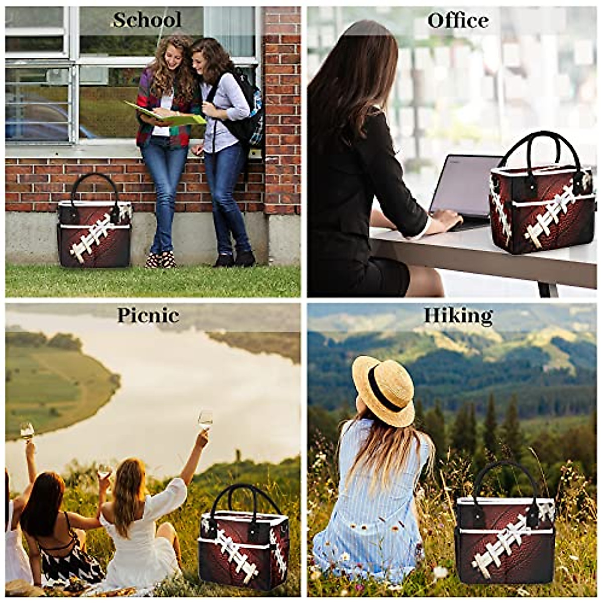 American Football Insulated Lunch Bag for School Office Work,Sport Football Reusable Lunch Tote Bag with Adjustable Shoulder Strap, Leakproof Lunch Box Cooler Bag for Women/Men