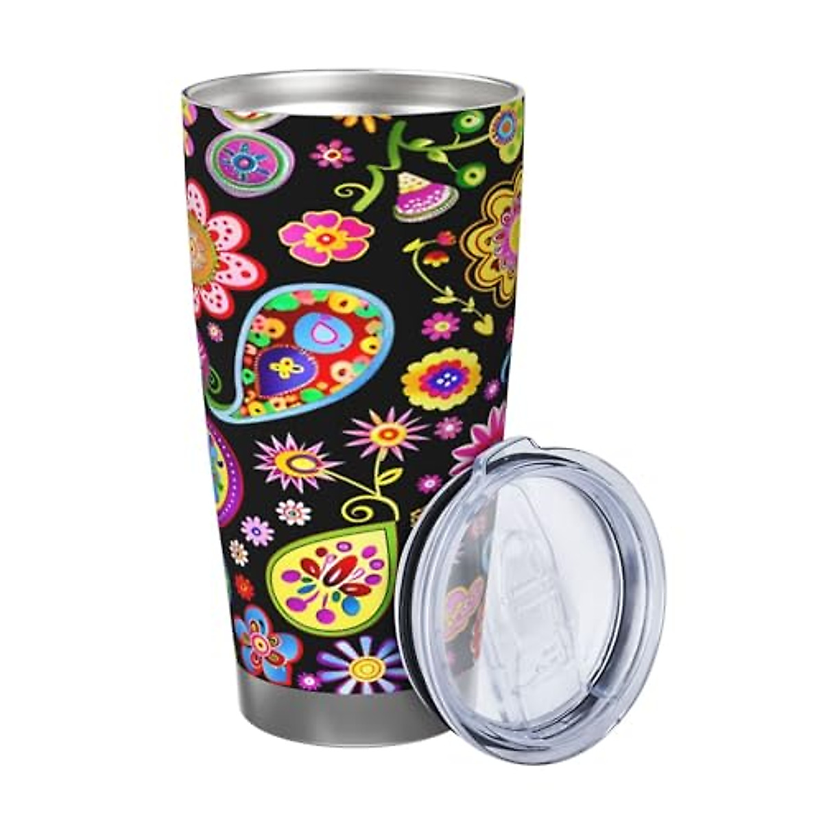 AYCZN Paisley Floral 20 OZ Tumbler Stainless Steel Travel Coffee Mug, Mandala Flower Insulated Water Bottle with Lid and Straws Leakproof Thermal Cup