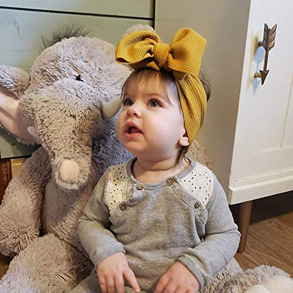 inSowni 9 Pack Solid Big Bow Stretchy Headbands Hair Accessories for Baby Girls Toddlers Kids