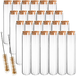 Bekith 24pcs 80ml Clear Glass Test Tubes with Cork Stoppers and 2 Brush, 25x200mm Glass Test Tube for Bath Salt, Candy Storage, Plants, Party Favors, Scientific Experiments