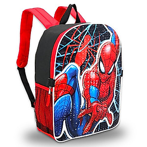 Marvel Shop Spiderman Backpack With Lunch Box For Boys ~ 5 Pc Bundle With 16 Inch Spiderman School Bag For Kids, Spiderman Lunch Bag, Stickers, And More | Spiderman School Supplies