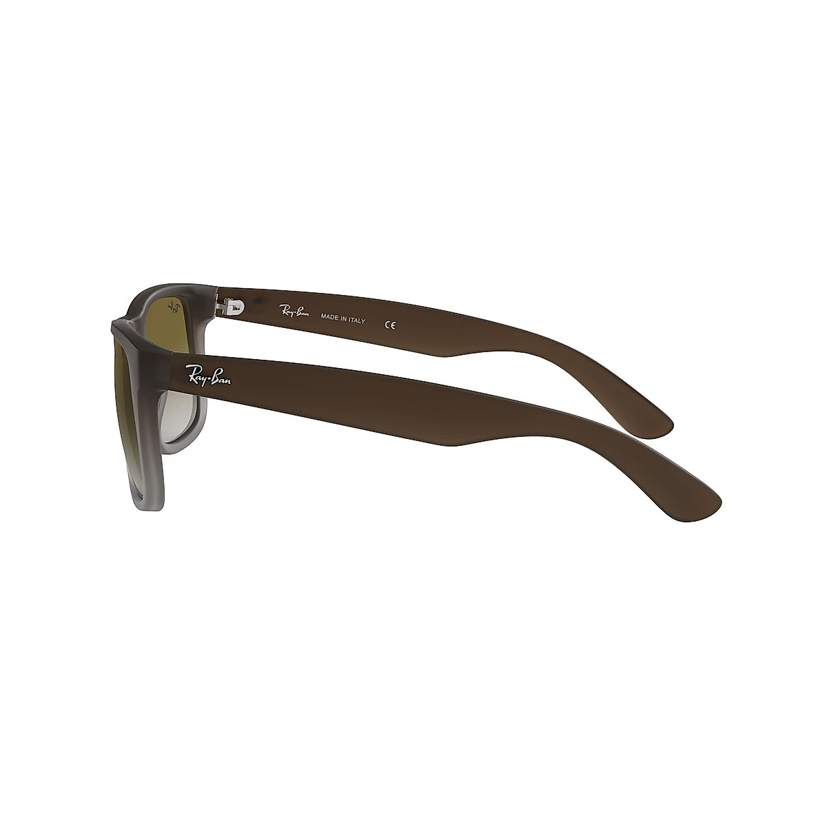 Ray-Ban RB4165 Justin Rectangular Sunglasses, Rubber Brown On Grey/Light Grey Gradient Green, 55 mm