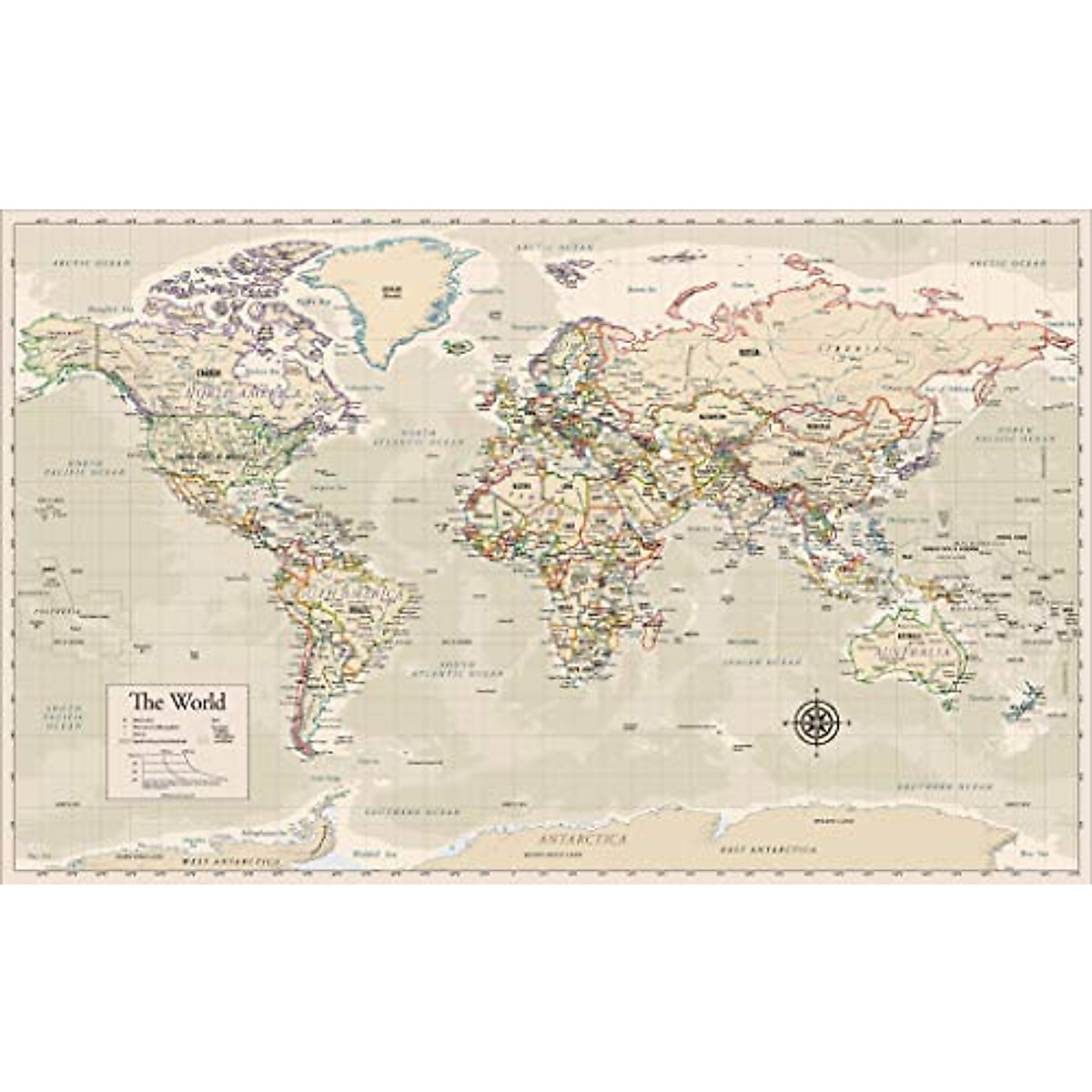 Antique Style Laminated World Map - 18" x 29" - Wall Chart Map of the World - Made in the USA - Updated (LAMINATED, 18" x 29")