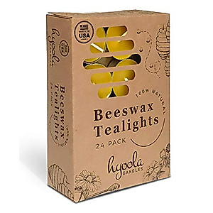 HYOOLA Beeswax Tealight Candles in Aluminum Cup - 24 Pack - 100% Pure Natural Beeswax Candles