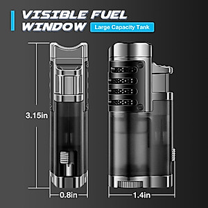 LcFun Butane Lighter 1 Pack Triple Jet Flame Torch Lighters Butane Refillable Gas Lighter Adjustable Windproof Pocket Lighter with Gift Box for Men and Women-Butane Not Included (1 Pack Black)