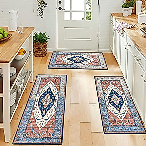 Pauwer Boho Kitchen Rugs Sets of 3 Farmhouse Kitchen Runner Rugs and Mats Non Skid Washable Kitchen Mats for Floor Cushioned Waterproof Kitchen Floor Mat Laundry Room Area Rug Runner Carpet