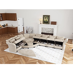 LLappuil 173" L Shaped Sectional Sofa Corner Modular Couches with 2 Diamond Ottoman, 8 Seats Chenille Sectional Couch with Adjustable Armrest Backrest, Khaki