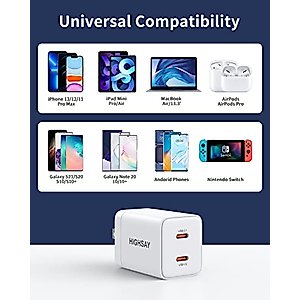 USB C Charger Block PD 3.0 Double C Charger Block 40W Fast Charger Dual USB C Wall Plug w/Foldable Plug, 2-Port (20W+20w) Charger Block USB C for iPhone 14/13 Pro Max, iPad, Galaxy, Pixel etc.