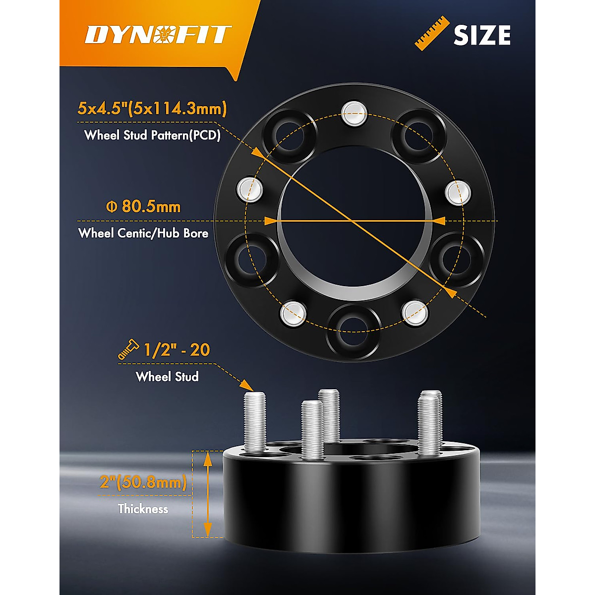 5x4.5 Wheel Spacers for Je/ep XJ KJ KK TJ ZJ KJ KK, dynofit 4pcs 5x114.3 2"(50.8mm) 80.5mm 1/2-20 Studs Forged 5 Lugs Wheel Spacer Fit Cherokee Explorer Wrangler Mustang Liberty Grand Cherokee Falcon