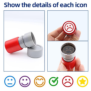 6pcs Rubber Teacher Stamps for Grading, Self-inking, Office Stationery Stamps, Vibrant Colors, Best Homework Stamps, Encouraging Classroom Comments(Smiley stamps)
