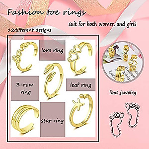 Sunssy 12PCS Adjustable Toe Rings for Women Girls Gold Open Toe Ring Hypoallergenic Summer Beach Foot jewelry Set