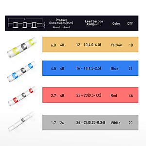 Nilight - 50025R 50pcs Solder Seal Wire Connector, Solder Seal Heat Shrink Butt Connectors,Electrical Waterproof Insulated Marine Automotive Copper(23Red 12Blue 10White 5Yellow),2 Years Warranty