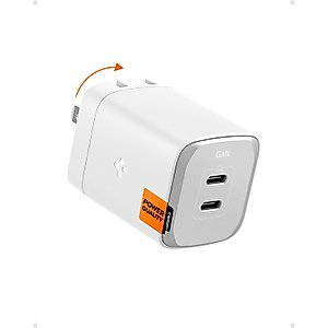 Spigen GaN III 652 65W 2 Ports Compact Foldable Dual USB C Wall Charger PD PPS Fast Charging Block Adapter for iPhone 15 Pro Max 14 13 iPad MacBook Air Vision Samsung Galaxy S24 Ultra Plus steam Deck