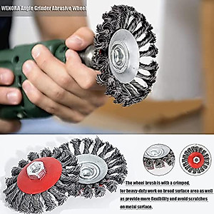 WENORA 4 Pack 4 Inch Twist Knotted Wire Wheel Brush for Angle Grinder with 5/8 Inch-11 Threaded Arbor, for Heavy-Duty Conditioning for Various Metals