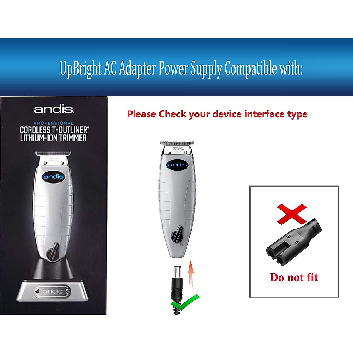 UpBright AC Adapter Compatible with Andis Master MLC Cordless Clipper 74034 T-Outliner Lithium Ion Li Barber Trimmer ORL 74000 04987 74010 74067 12470 04991 SPA045120DU 4.5V DC Power Supply Charger