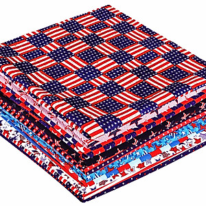 Tatuo 10 Pcs 20 x 20 in Patriotic Fabric Bundle 4th of July Quilting Fabric Memorial Day Fabric Squares Independence Day Print Fabric American Flag Pattern Polyester Cotton Fabric DIY Craft Patchwork