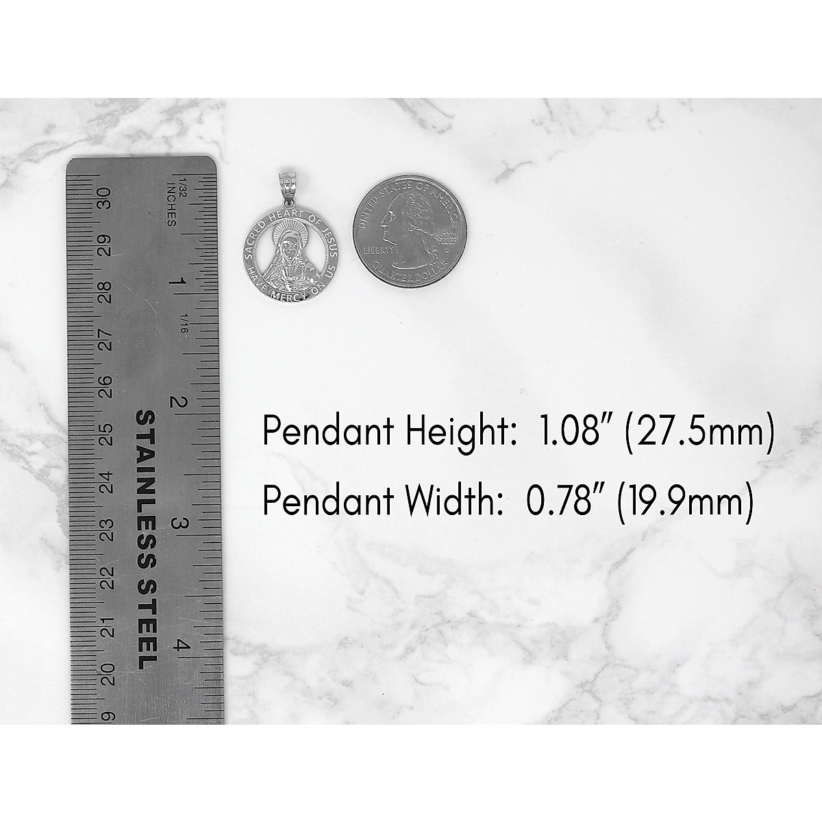 CaliRoseJewelry Sterling Silver Sacred Heart of Jesus Have Mercy on Us Round Pendant