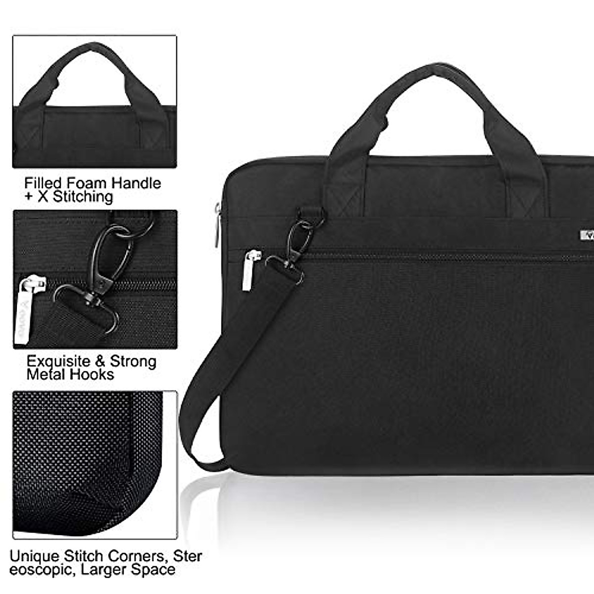 Voova Laptop Sleeve Case Bag Compatible with Macbook Air/Pro 13.3 M2, MacBook Pro 14 M1, 13.5 Surface Laptop 4/3, 13-14 Inch Dell XPS Hp Acer Asus Chromebook Computer Carry Briefcase with Strap,Black