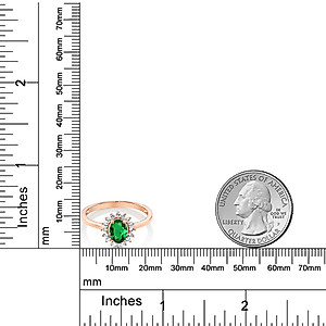 Gem Stone King 10K Rose Gold Green Simulated Emerald and White Created Sapphire Engagement Ring For Women (0.84 Cttw, Oval 7X5MM, Available In Size 5, 6, 7, 8, 9)