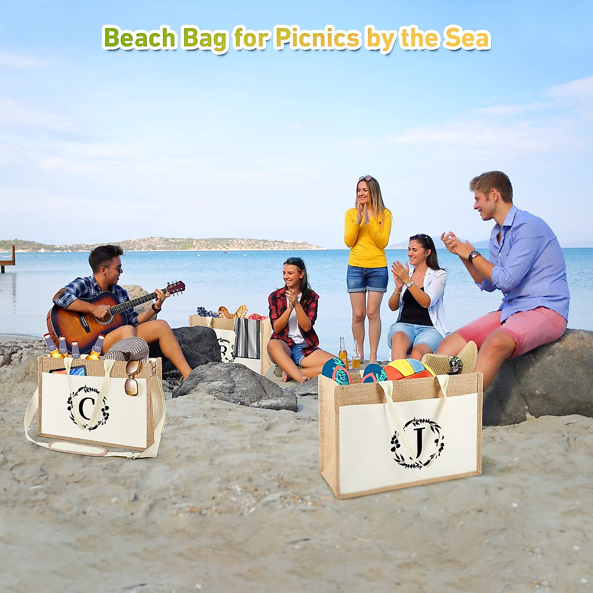 Birthday Gifts for Women Mothers Day Gifts for Mom Wife Grandma Daughter Sister Bridesmaid Initial Jute Tote Bag and Makeup Bag C