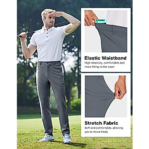 SPECIALMAGIC Golf Hiking Pants for Men Slacks Dress Pants Elastic Waist Casual Tapered Stretchy Slim Fit Denim Blue,32W30L